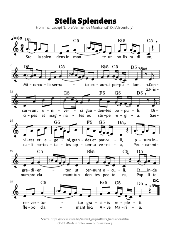 Stella Splendens – Llivre Vermell de Montserrat Sheet music for Piano ...