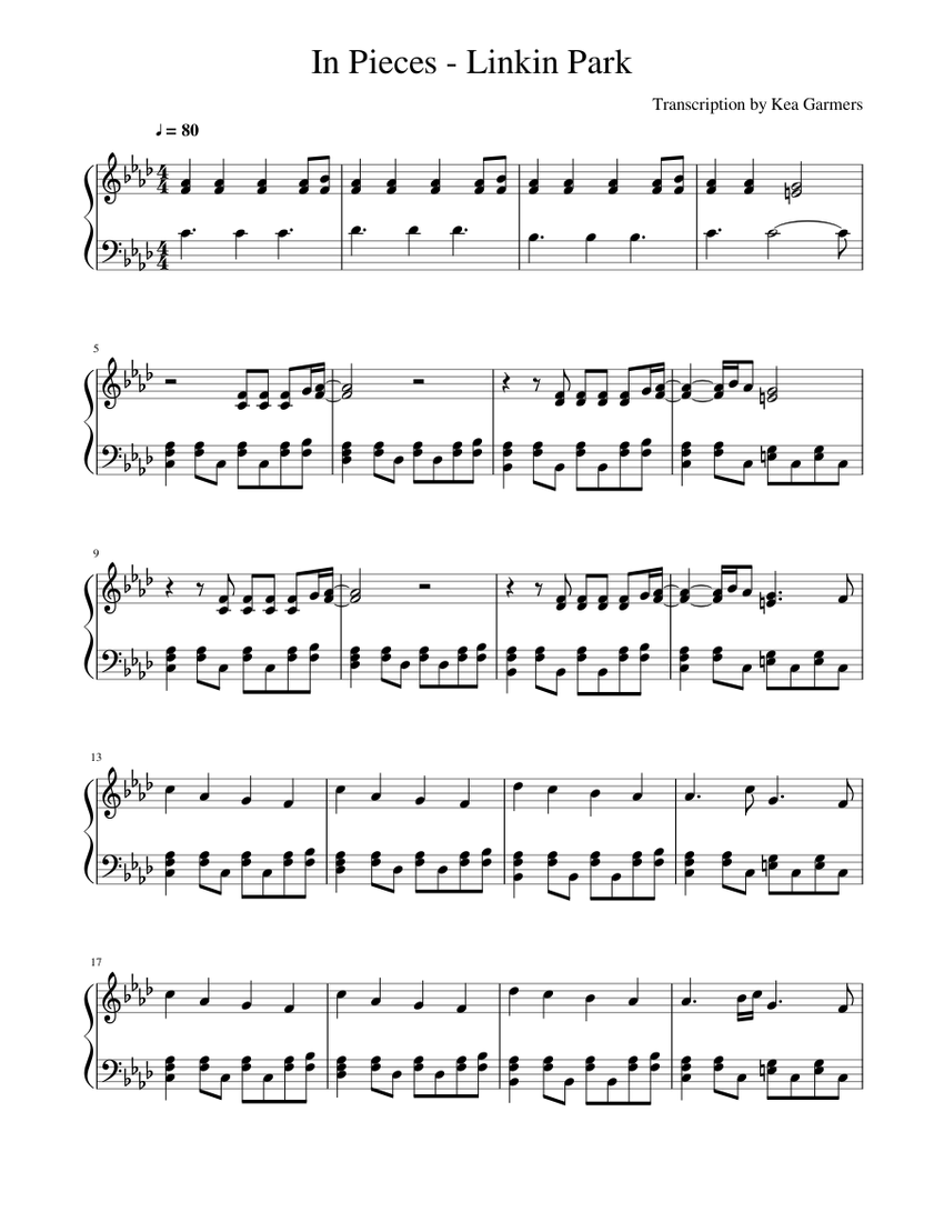 In Pieces - Linkin Park Sheet music for Piano (Solo) | Musescore.com