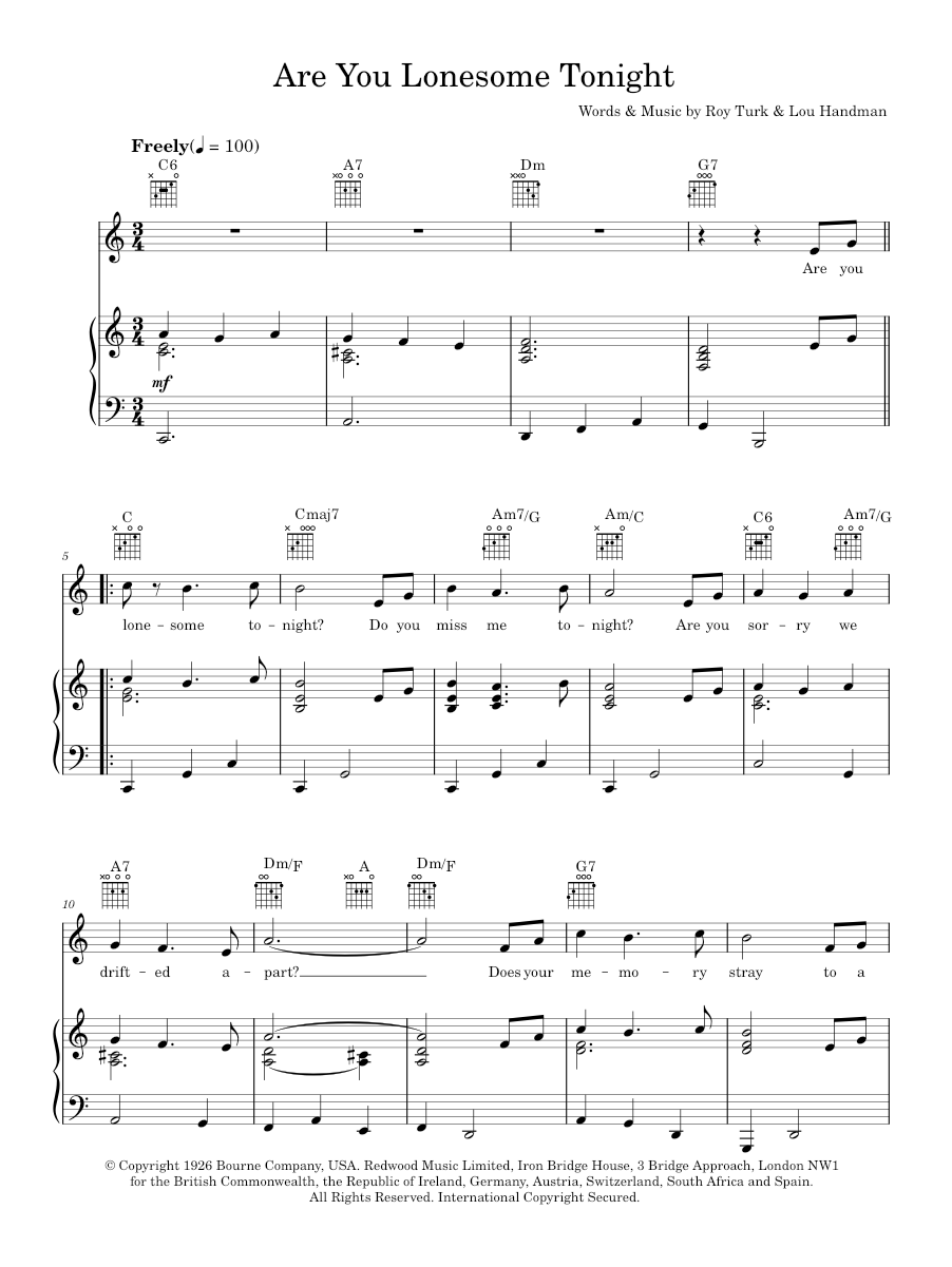 are you lonesome tonight Sheet music for Piano, Vocals by Elvis Presley ...