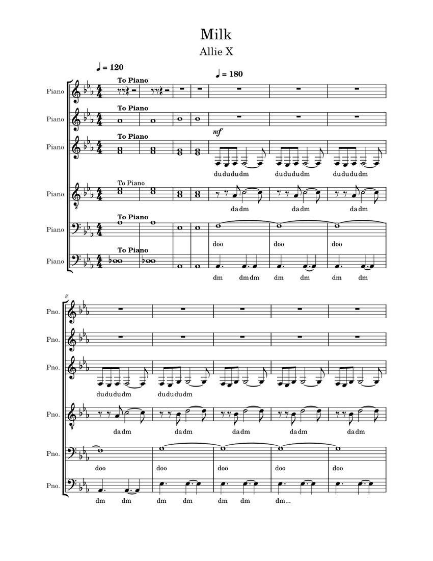 Milk-Allie X Sheet music for Soprano, Alto, Tenor, Bass voice & more ...