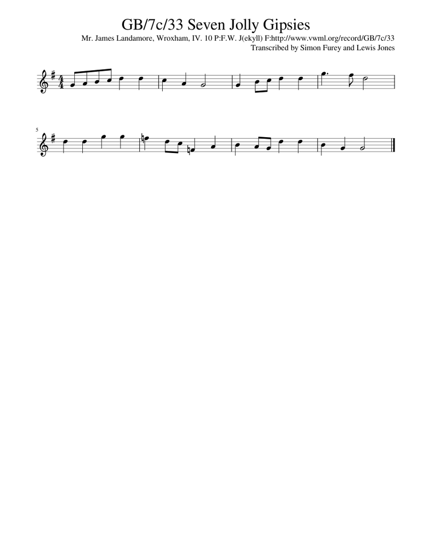 GB/7c/33 Seven Jolly Gipsies Sheet music for Piano (Solo) | Musescore.com