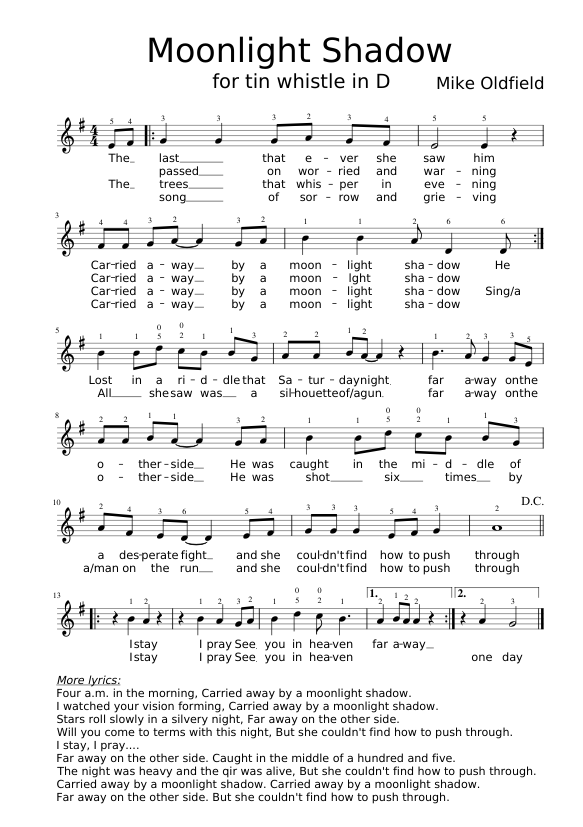 Moonlight_Shadow Sheet music for Flute (Solo) | Musescore.com