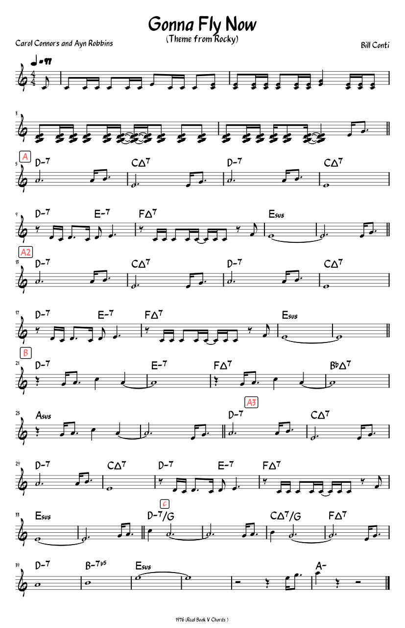Gonna Fly Now (Lead sheet ) Sheet Music with Chords for Piano (Solo ...