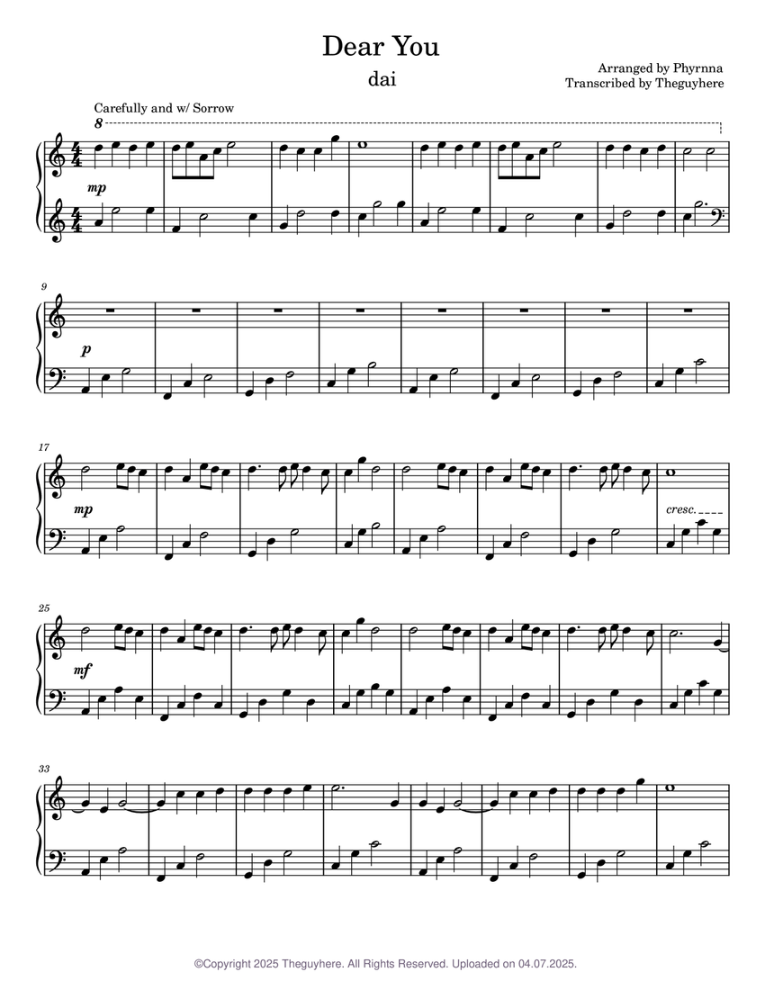 Dear You Sheet music for Piano (Solo) | Musescore.com