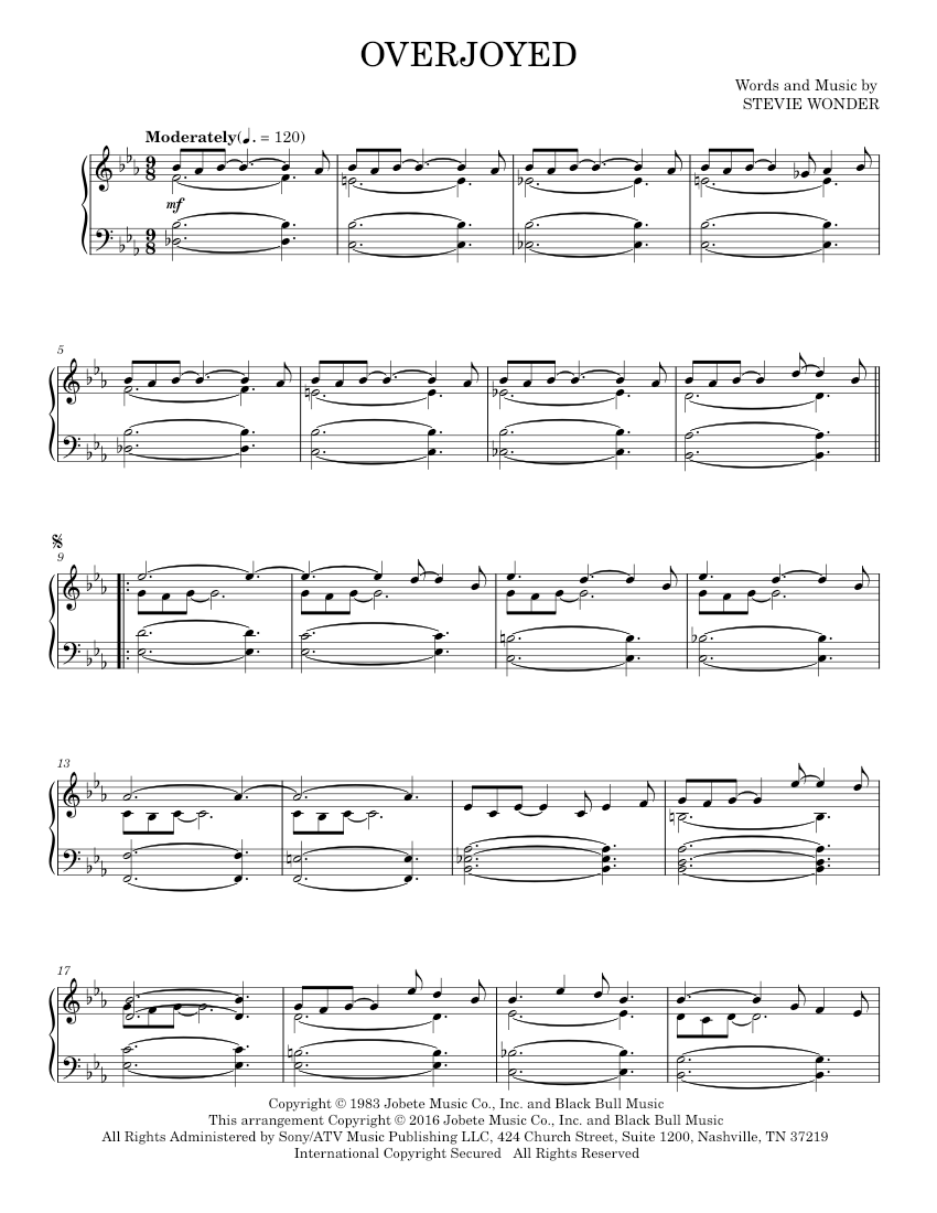 Play Official version of Overjoyed Sheet Music by Stevie Wonder for ...