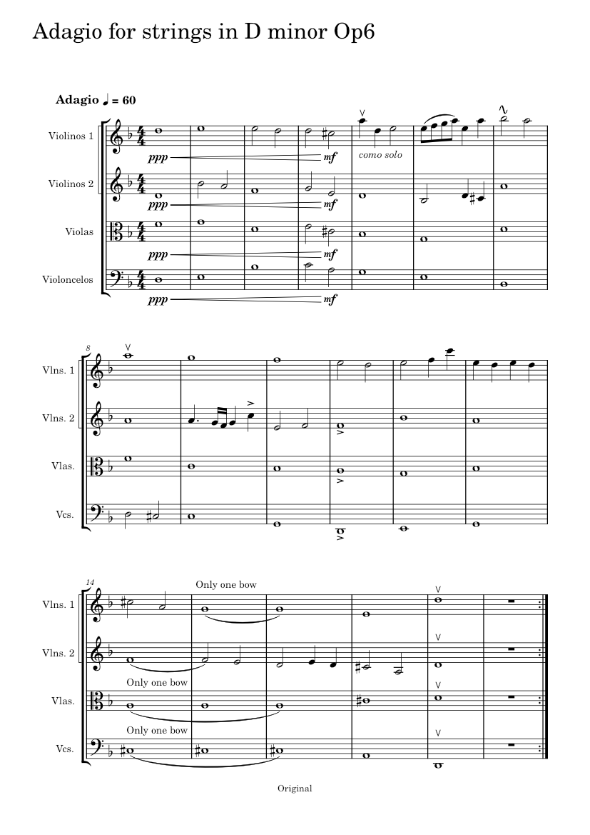 Adagio for strings in D minor - Op6. Sheet music for Strings group (String Ensemble) | Musescore.com