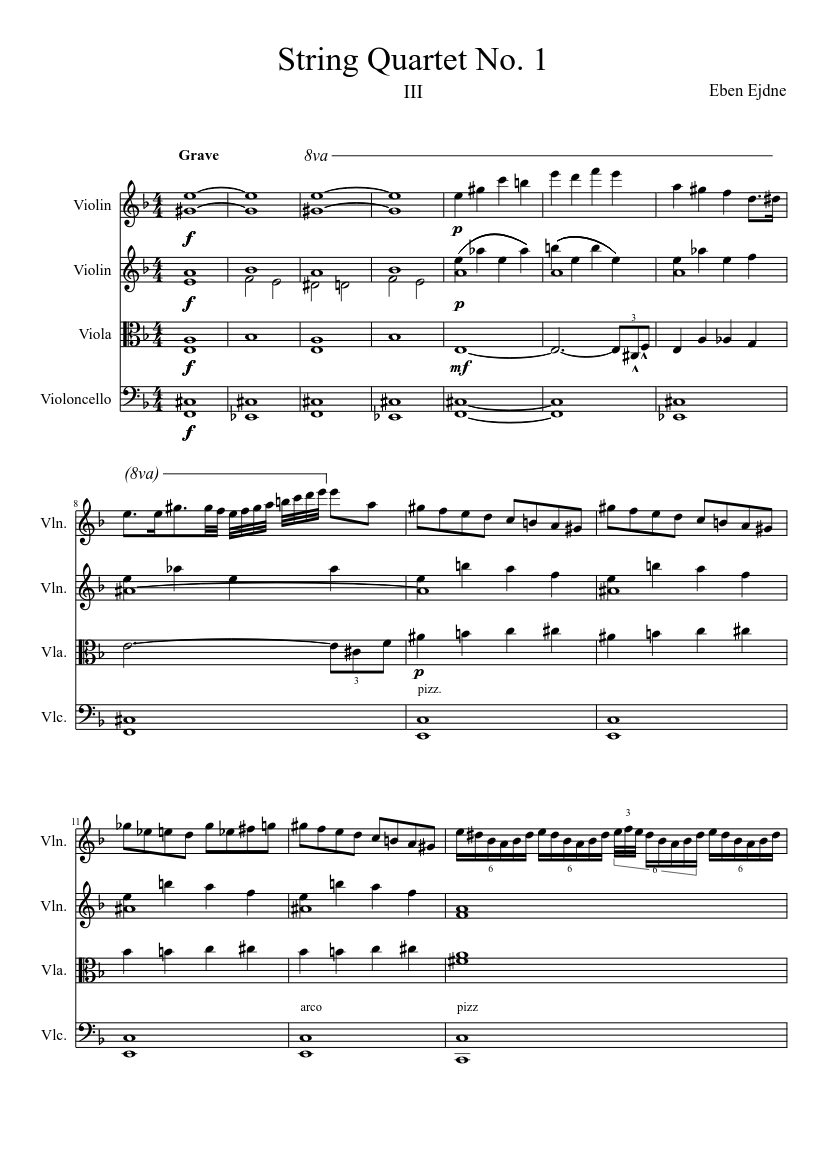 String Quartet No.1 mvt. 3 Sheet music for Violin, Viola (Mixed Trio) | Musescore.com