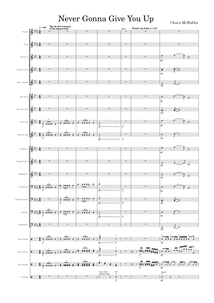 Never Gonna Give You Up – Rick Astley Stand Tune Sheet Music for ...