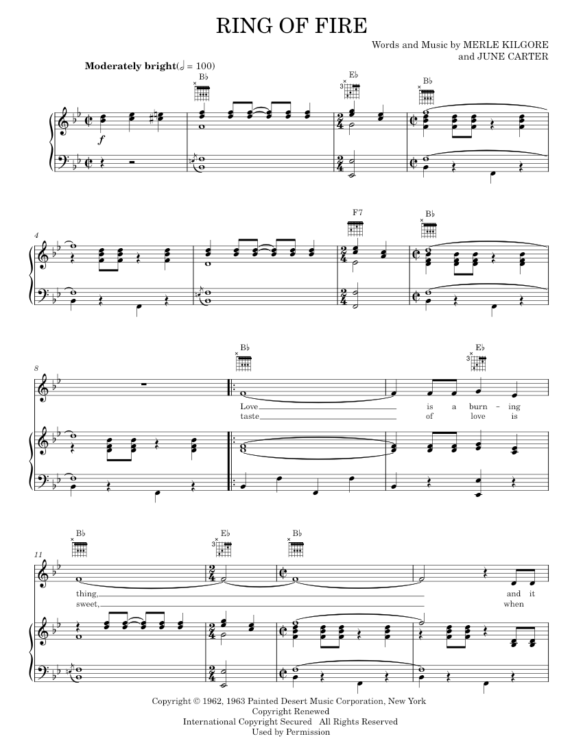 Play Official version of Ring Of Fire sheet music by Johnny Cash, June ...