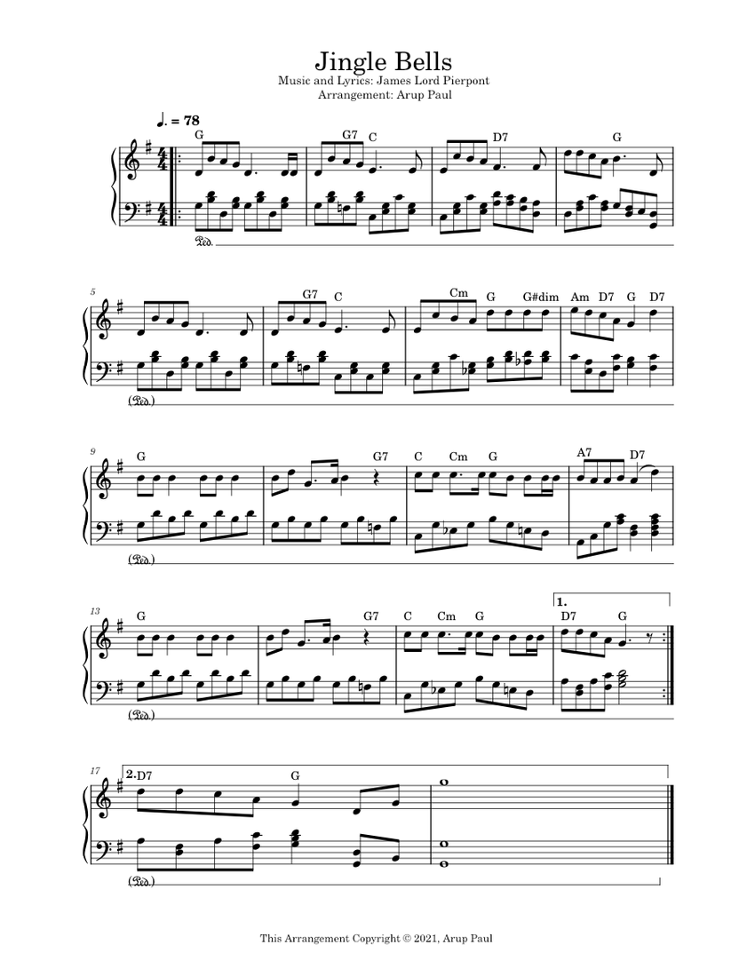 Jingle Bells Jingle Bells Piano Solo Version Arrangement by Arup Paul ...