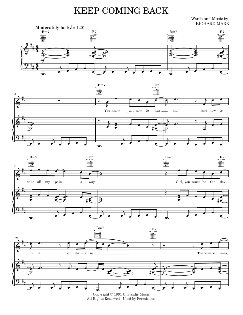 Play Official version of Keep coming back sheet music by Richard Marx ...