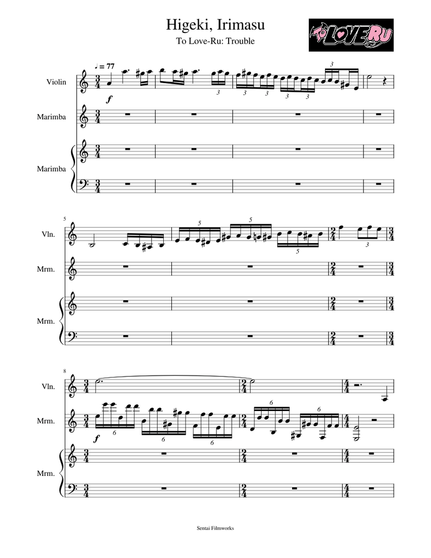 Higeki, Irimasu Sheet music for Violin, Marimba (Mixed Trio ...
