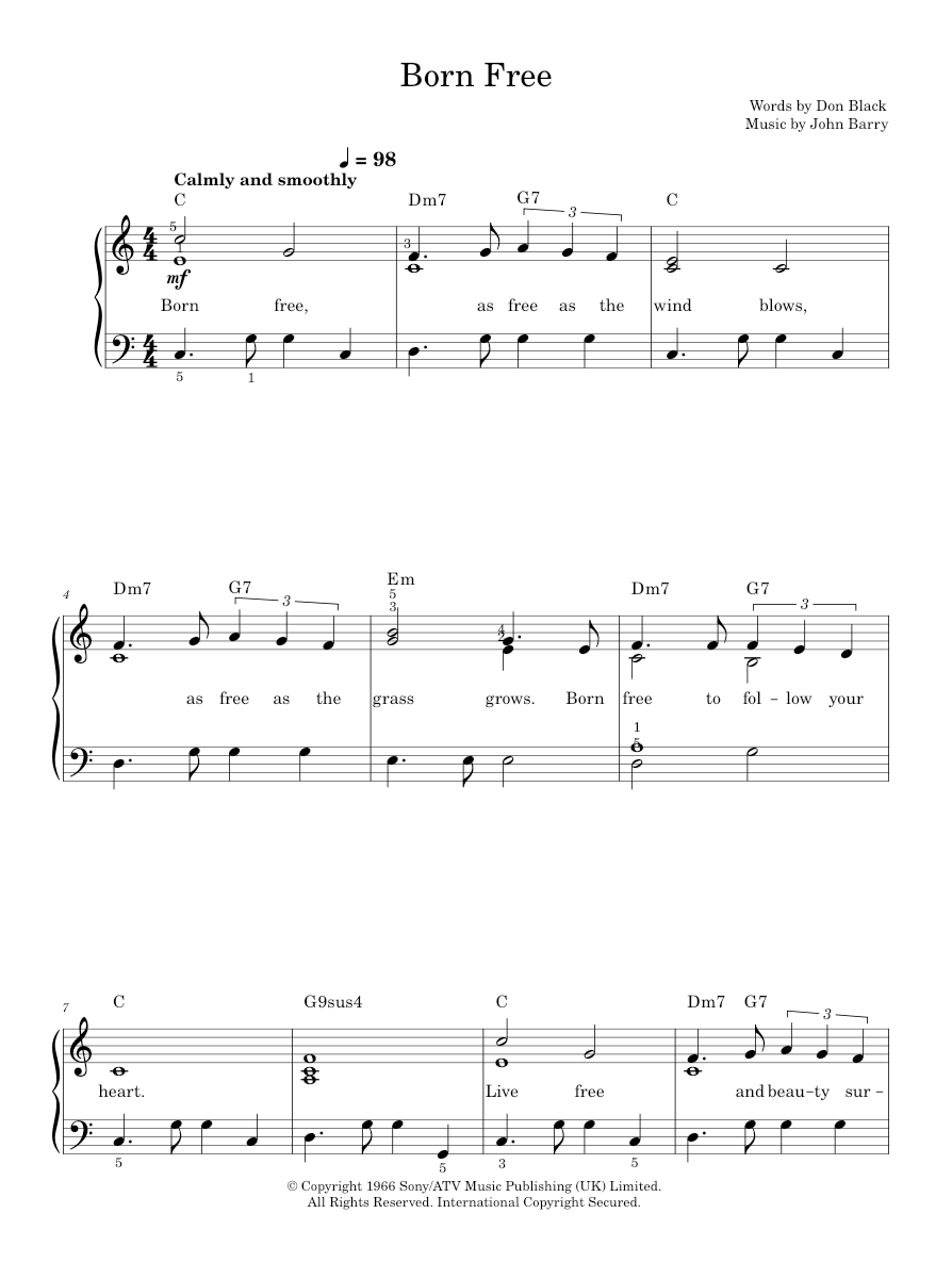 Play Official version of Born free Sheet Music by John Barry for Piano ...