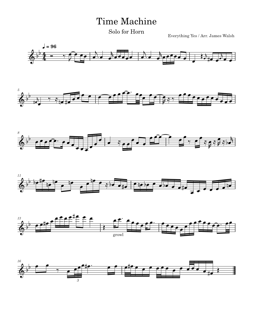 Time Machine Solo - Everything Yes (sax, transposed for trumpet) Sheet ...