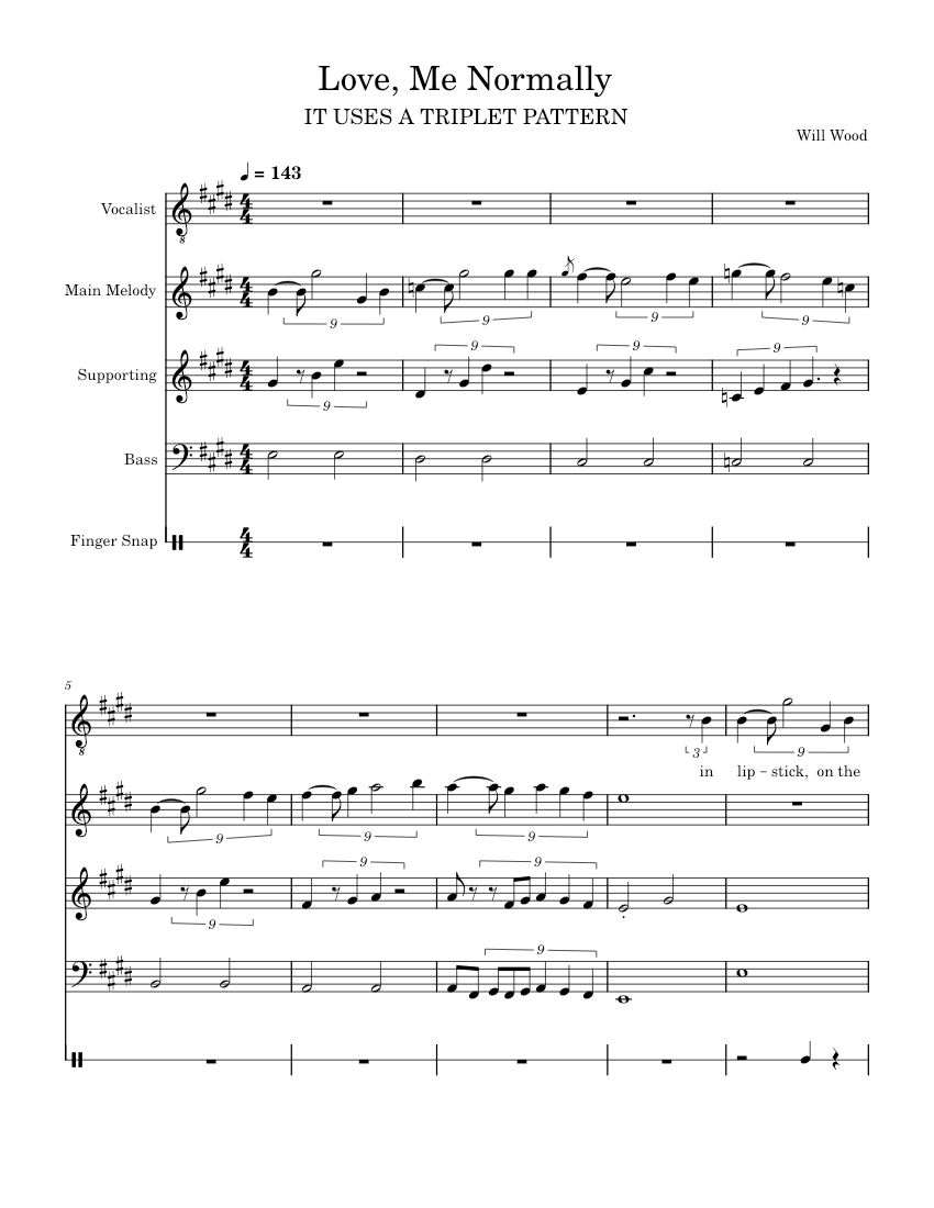 Love, Me Normally – Will Wood Sheet Music for Piano, Guitar, Bass ...