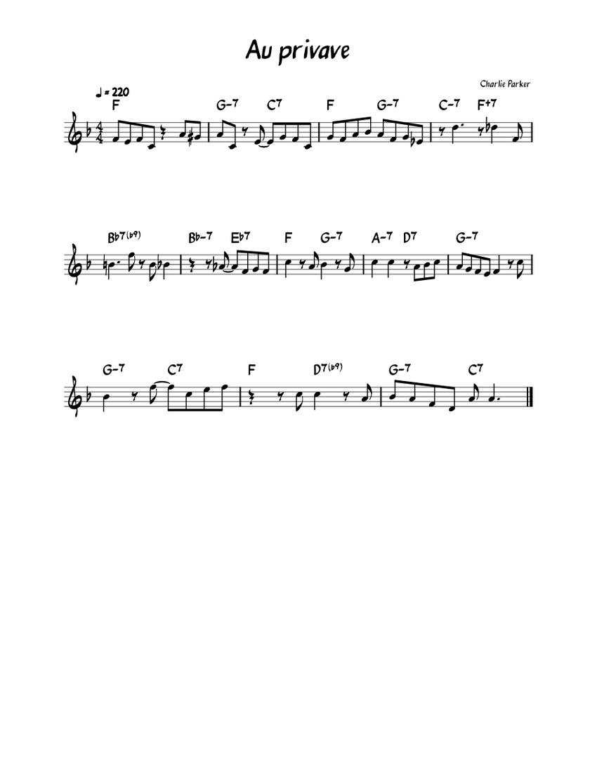 Au privave – Charlie Parker Sheet music for Piano (Solo) Easy | Musescore.com