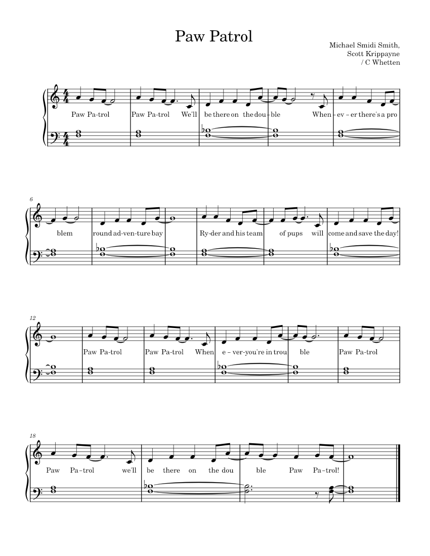 Paw Patrol Sheet Music for Piano (Solo) easy | MuseScore.com
