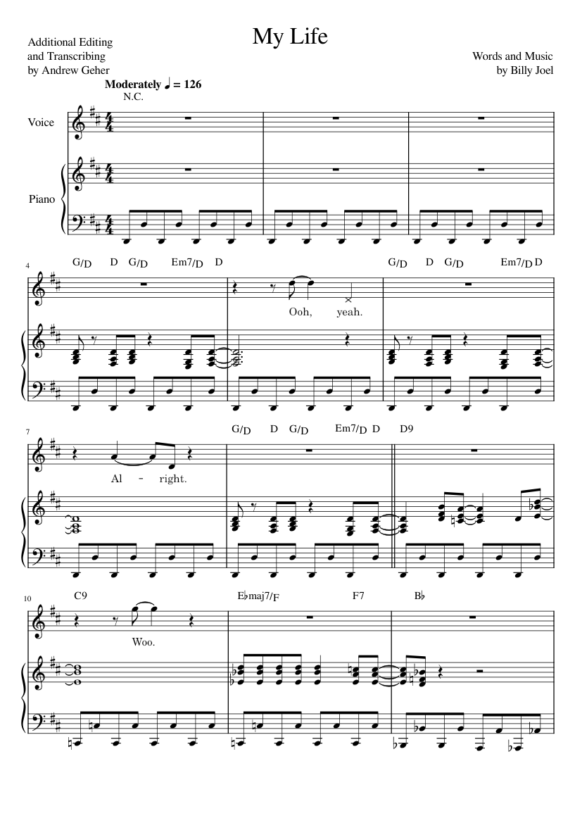 My life – Billy Joel My Life – Billy Joel Sheet Music with Chords for ...