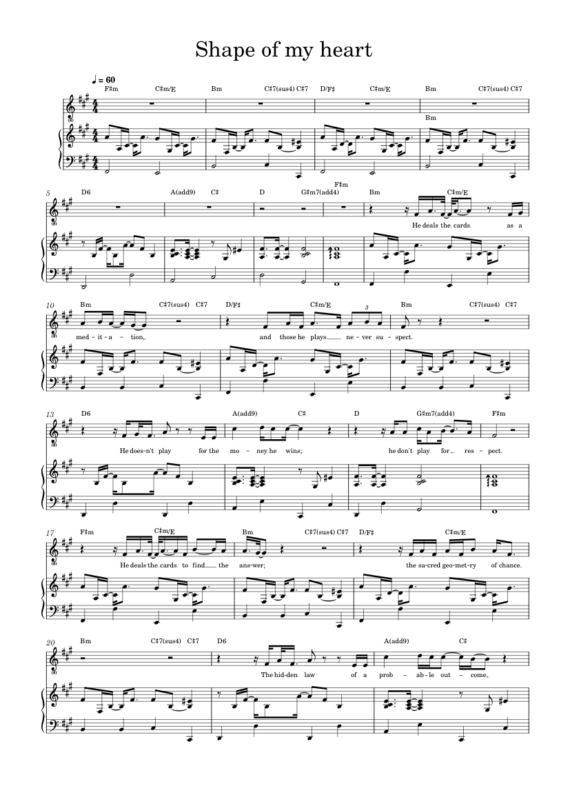 Shape of My Heart Sheet Music with Chords for Piano, Vocals (Piano ...