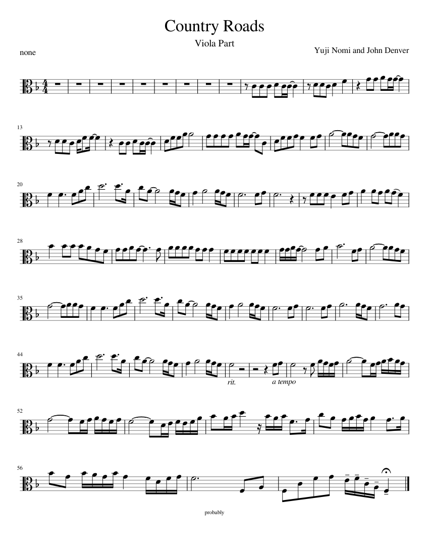 Country_Roads Sheet music for Viola (Solo) | Musescore.com