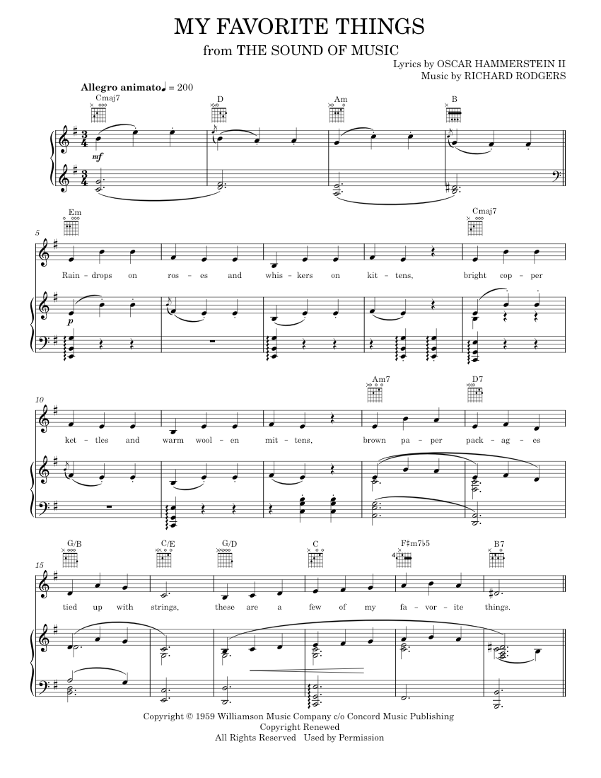 My Favorite Things (from The Sound of Music) Sheet music for Piano ...