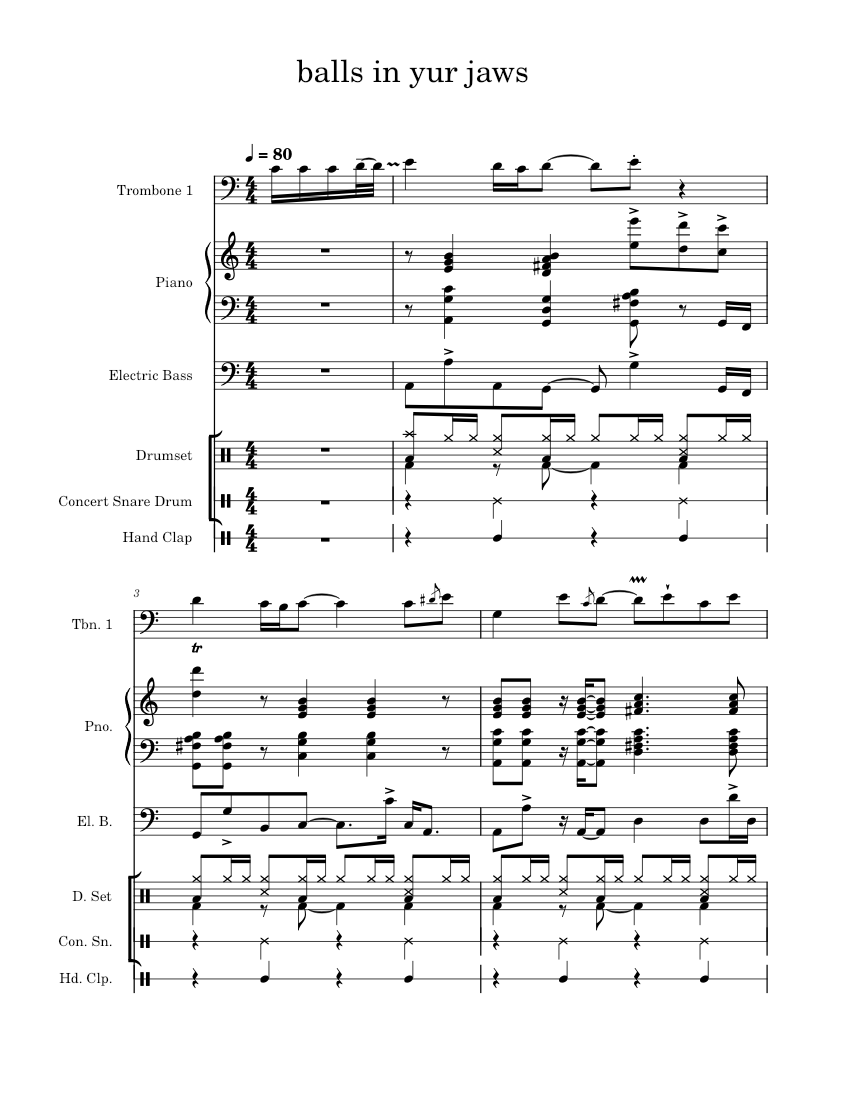 Balls in yur jaws – Kornell Aka Piermid Sheet music for Piano, Trombone, Snare drum, Bass guitar ...