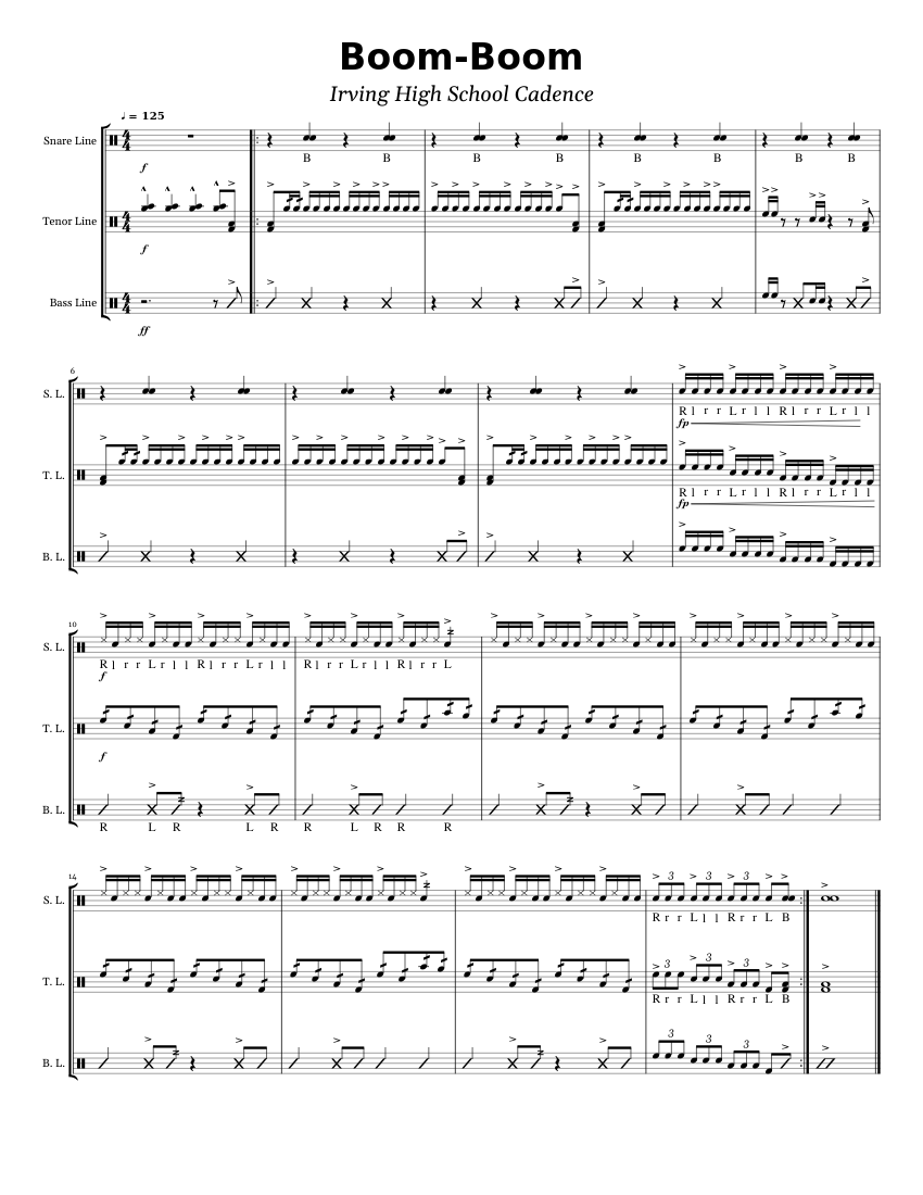 Boom-Boom Cadence Sheet music for Snare drum, Tenor drum, Bass drum ...