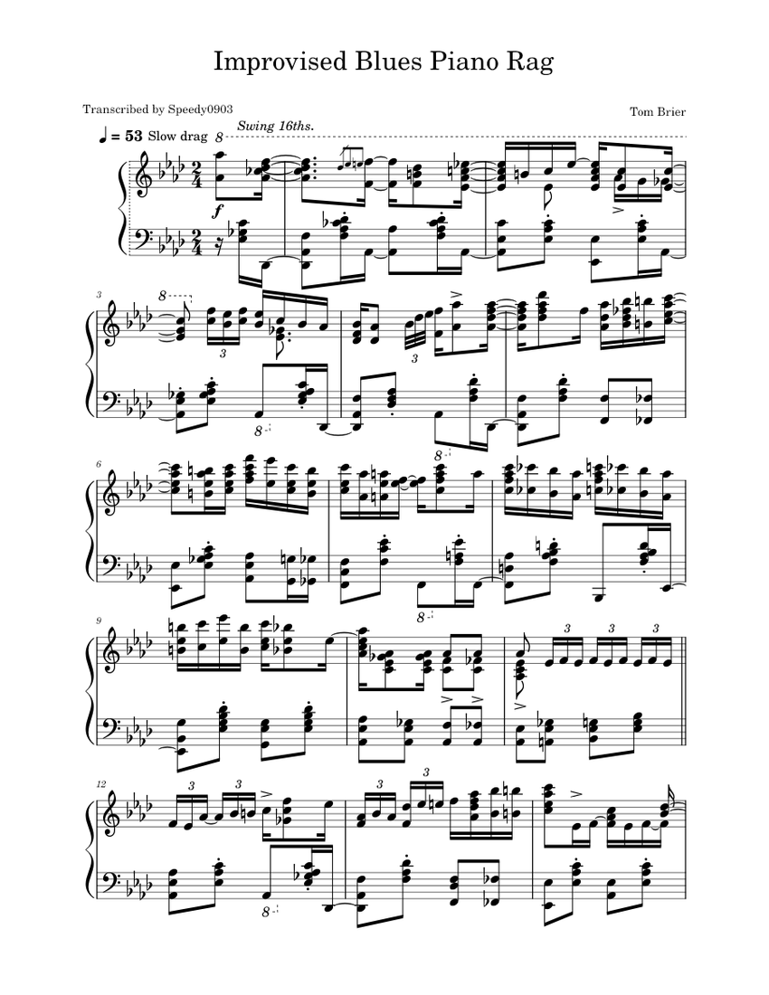 Improvised Blues Piano Rag by Tom Brier Sheet music for Piano (Solo) | Musescore.com