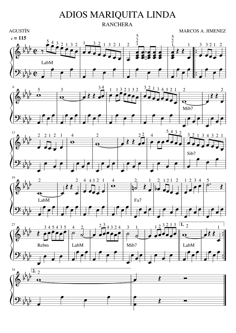 ADIOS MARIQUITA LINDA Sheet music for Accordion (Solo) | Musescore.com