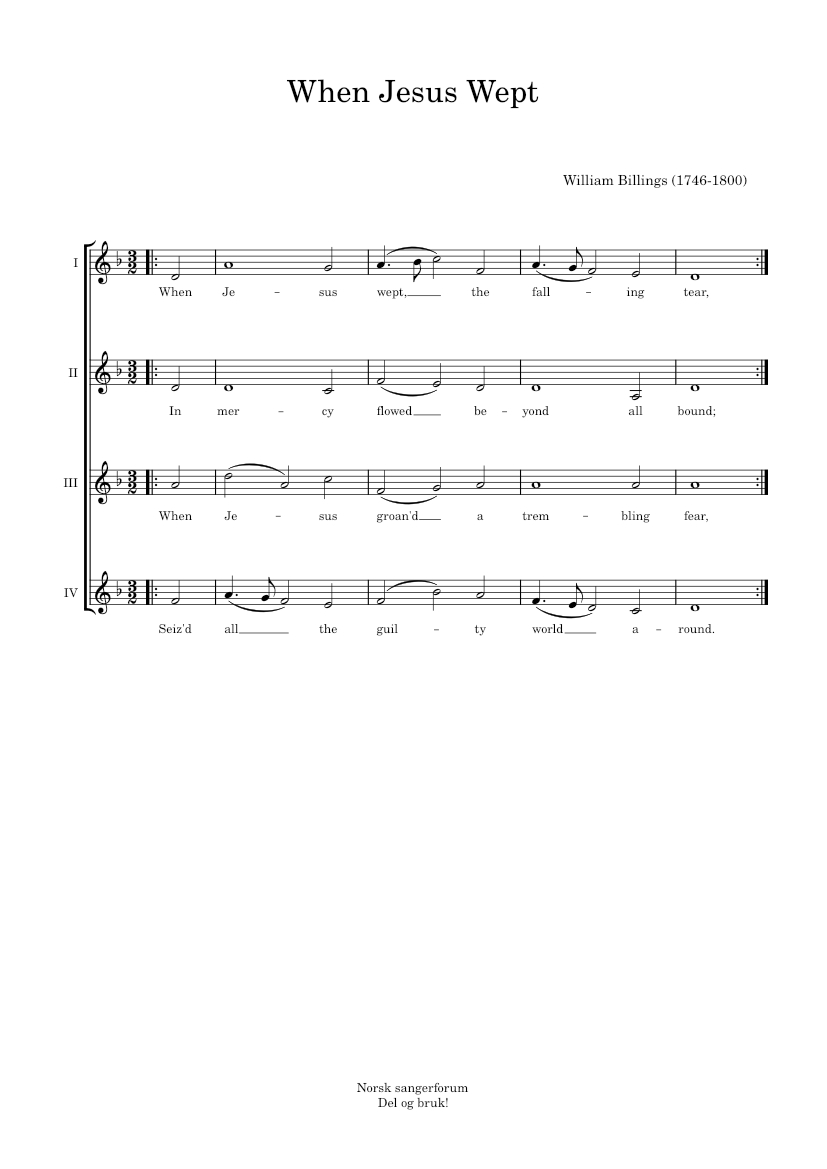When Jesus Wept – William Billings Sheet music for Synthesizer (Choral ...