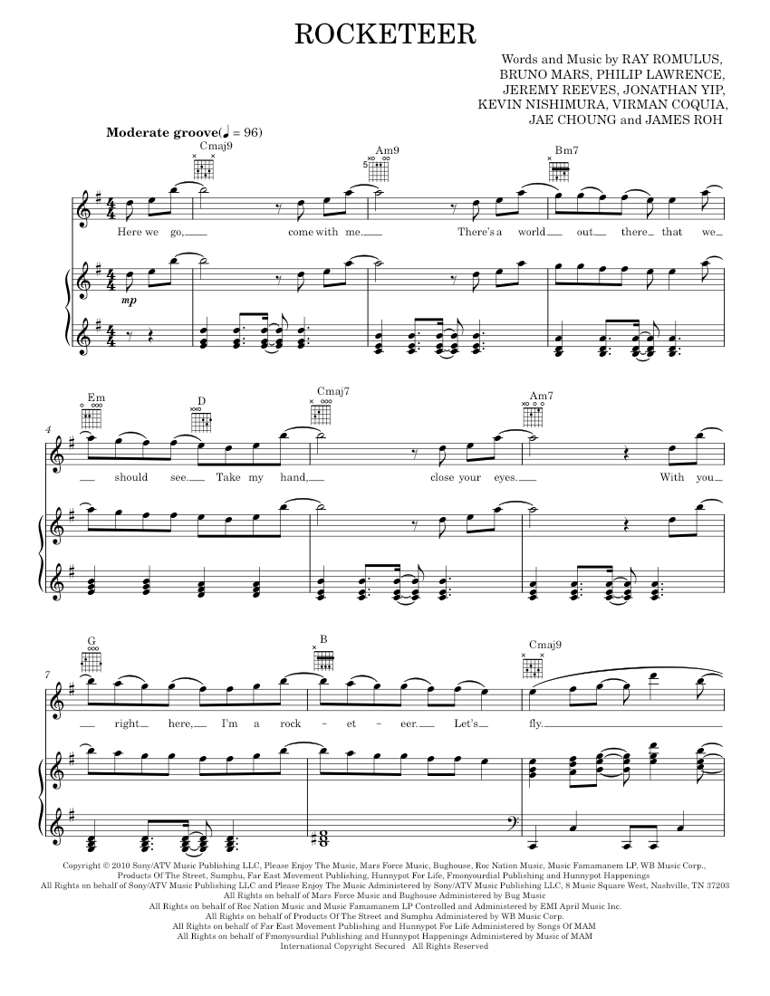 Play Official version of Rocketeer sheet music by Far East Movement for ...