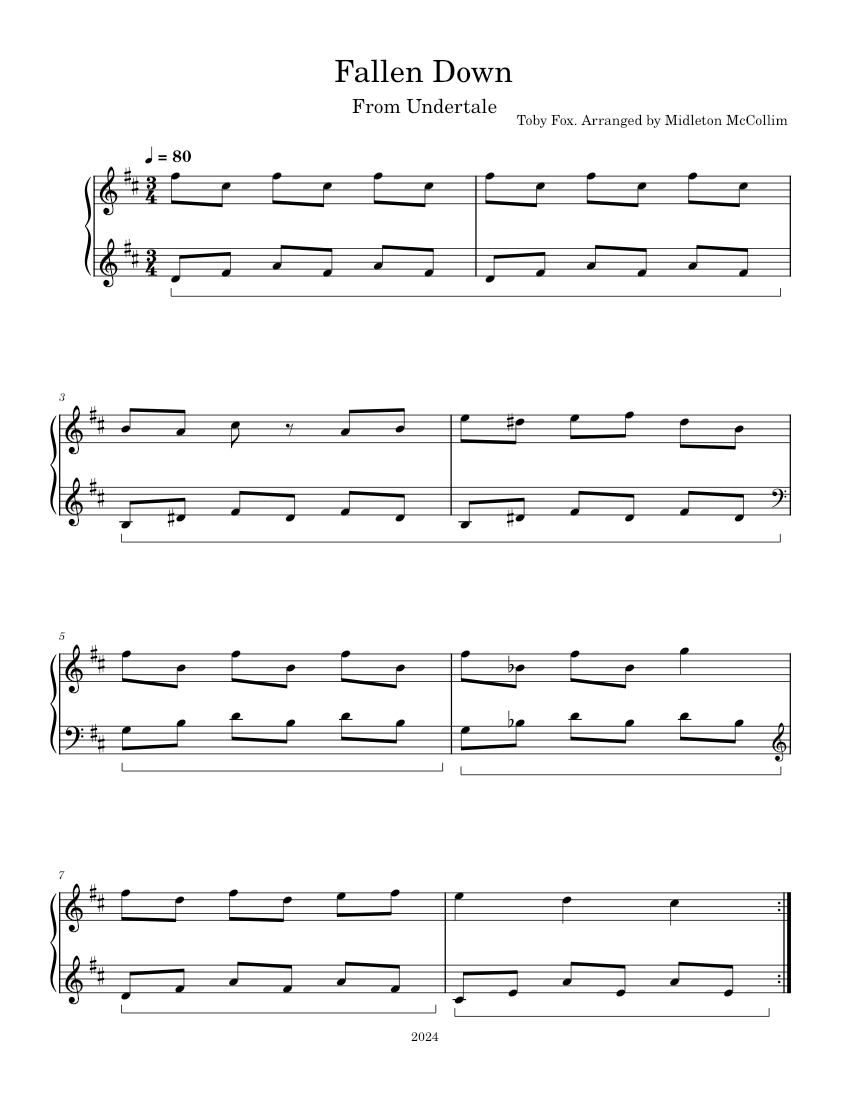 Fallen Down – Toby Fox Fallen Down (Undertale) arr.Midleton Sheet Music for Piano (Solo) Easy ...