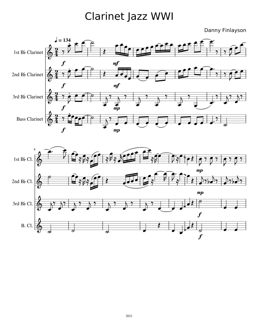 Clarinet_Jazz_WWI Sheet music for Clarinet in b-flat, Clarinet bass ...
