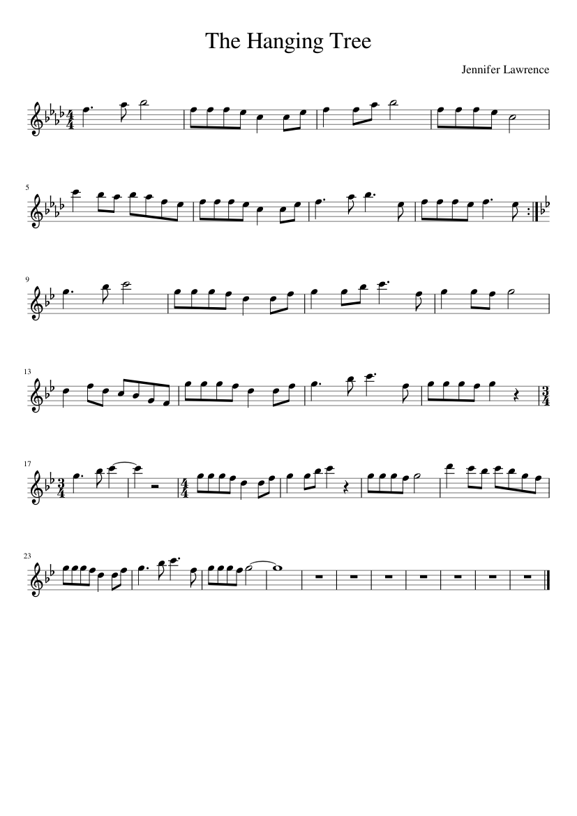 Jennifer Lawrence-The Hanging Tree Sheet Music for Piano (Solo) easy ...