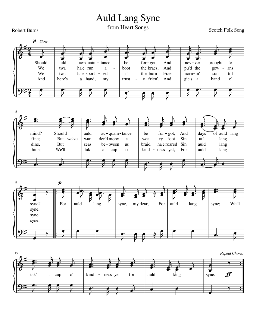Auld Lang Syne Sheet music for Piano (Piano-Voice) | Musescore.com