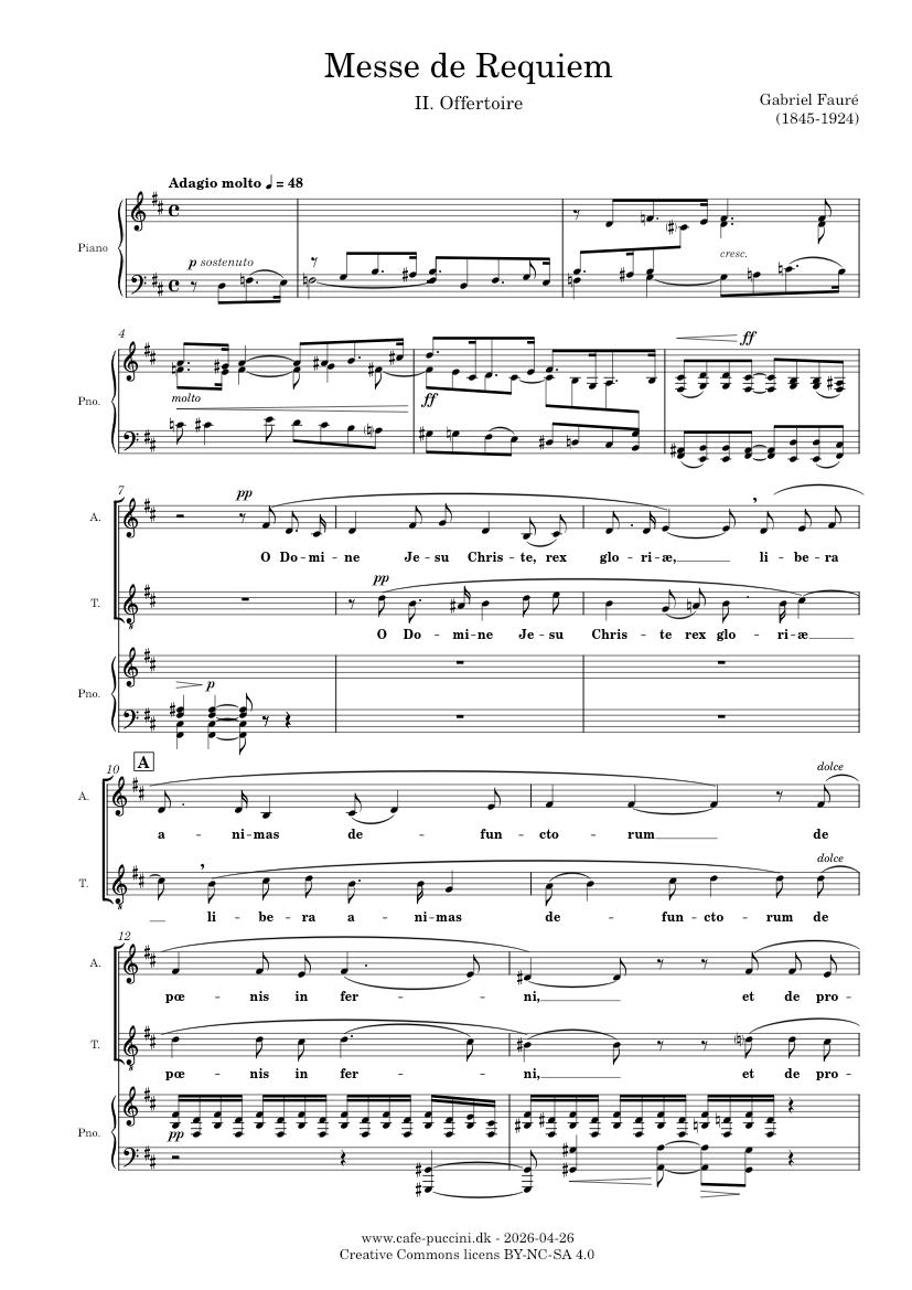 Messe de Requiem, op. 48, II. Offertoire – Gabriel Fauré Sheet Music ...