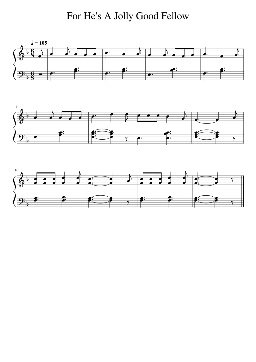 For He's A Jolly Good Fellow Sheet Music for Piano (Solo) Easy ...