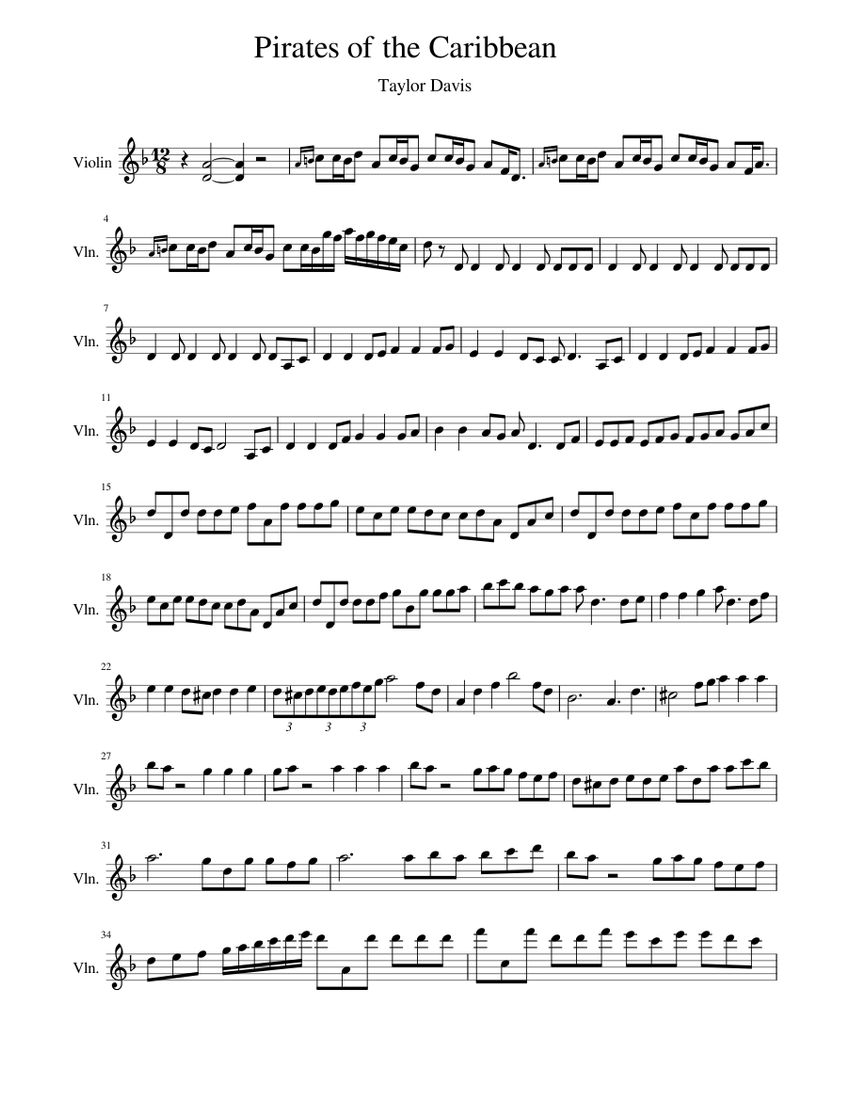 Pirates Of The Caribbean Theme Sheet music for Violin (Solo ...