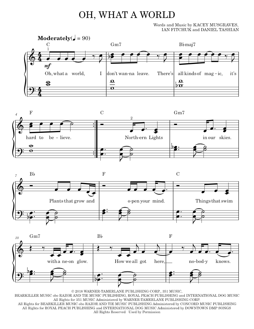 Play Official version of Oh, What A World sheet music by Kacey ...
