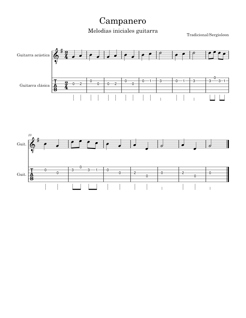 Campanero Melodias Iniciales guitarra Sheet music for Guitar (Mixed Duet) | Musescore.com