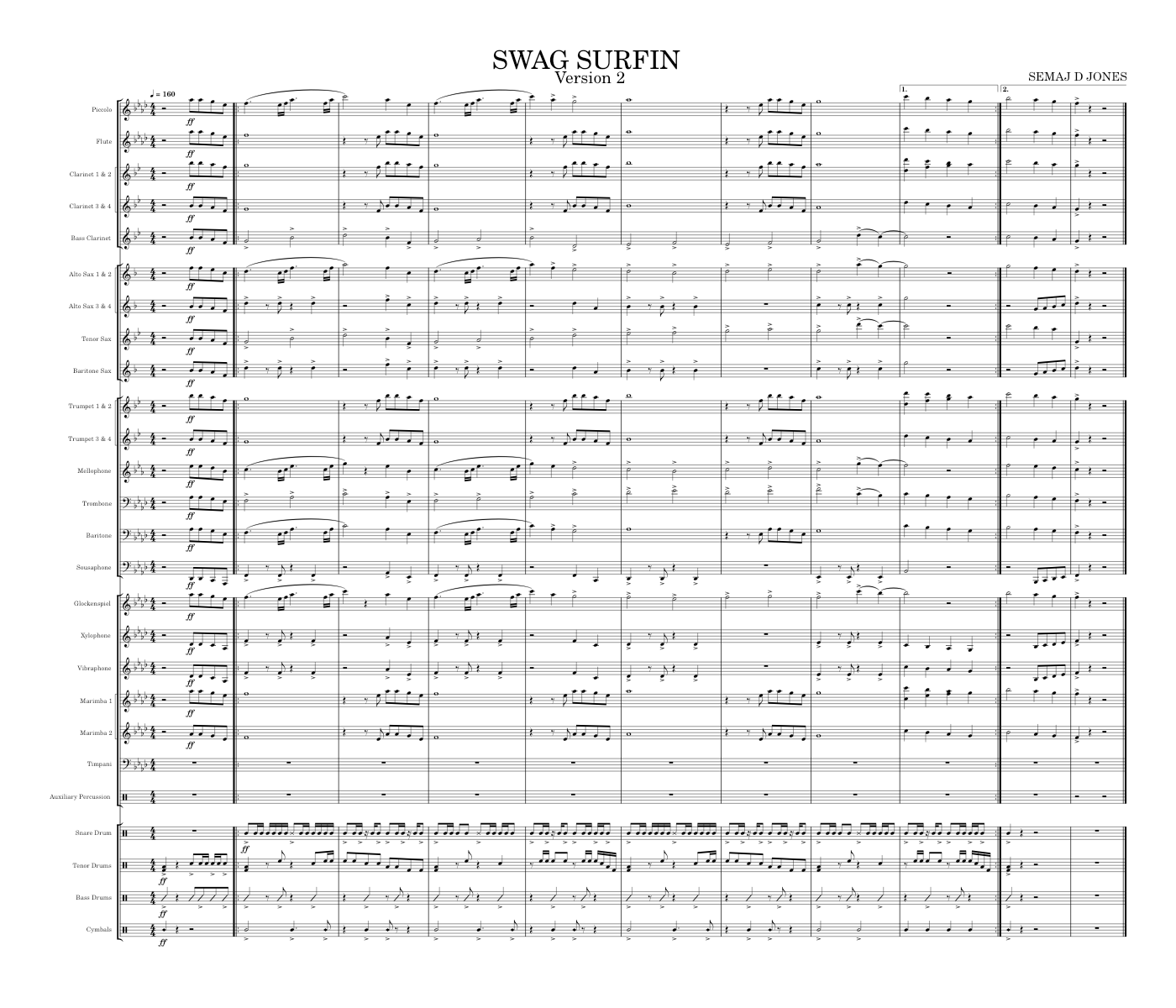 SWAG SURFIN (Version 2) Marching Band Arrangement Sheet Music for ...