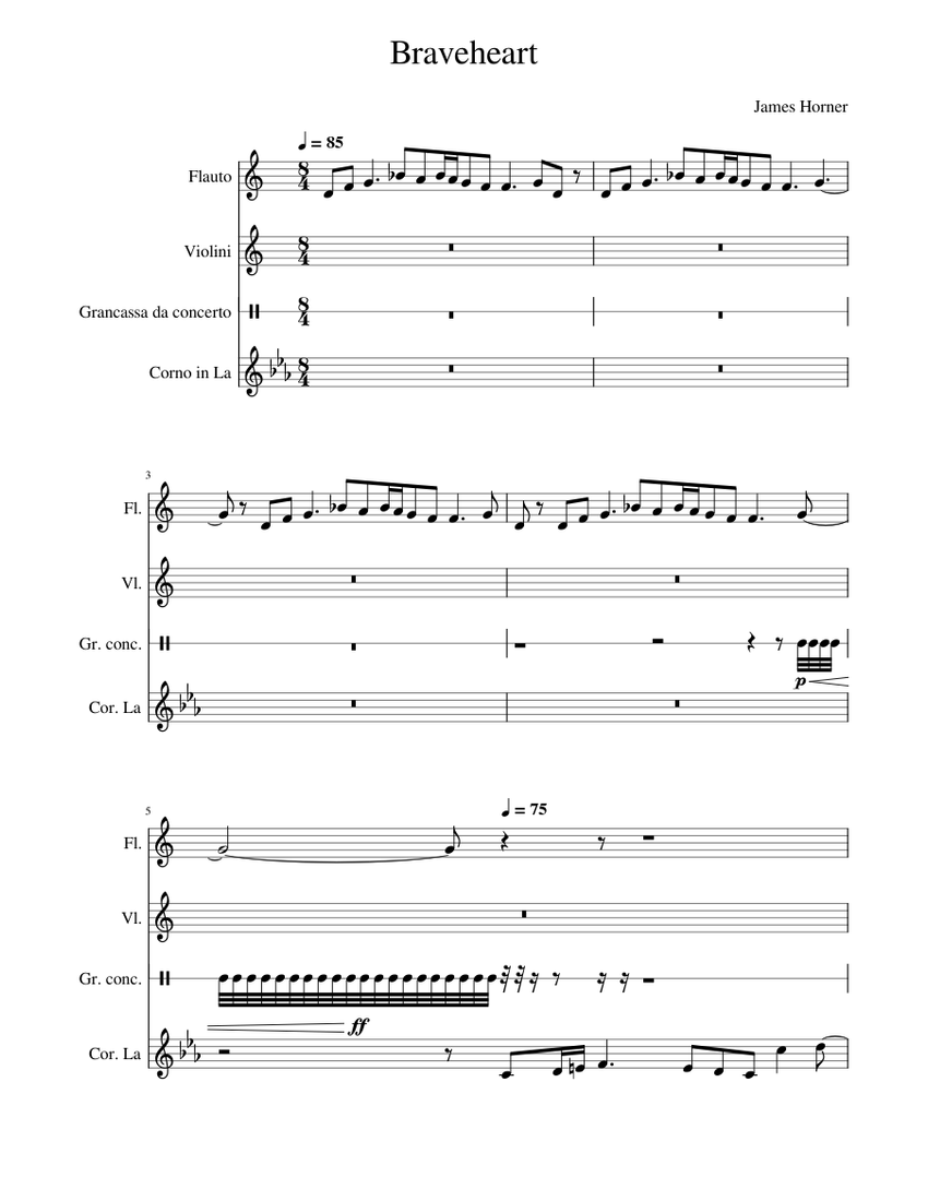 Braveheart Sheet music for Flute, Bass drum, Strings group, Natural ...