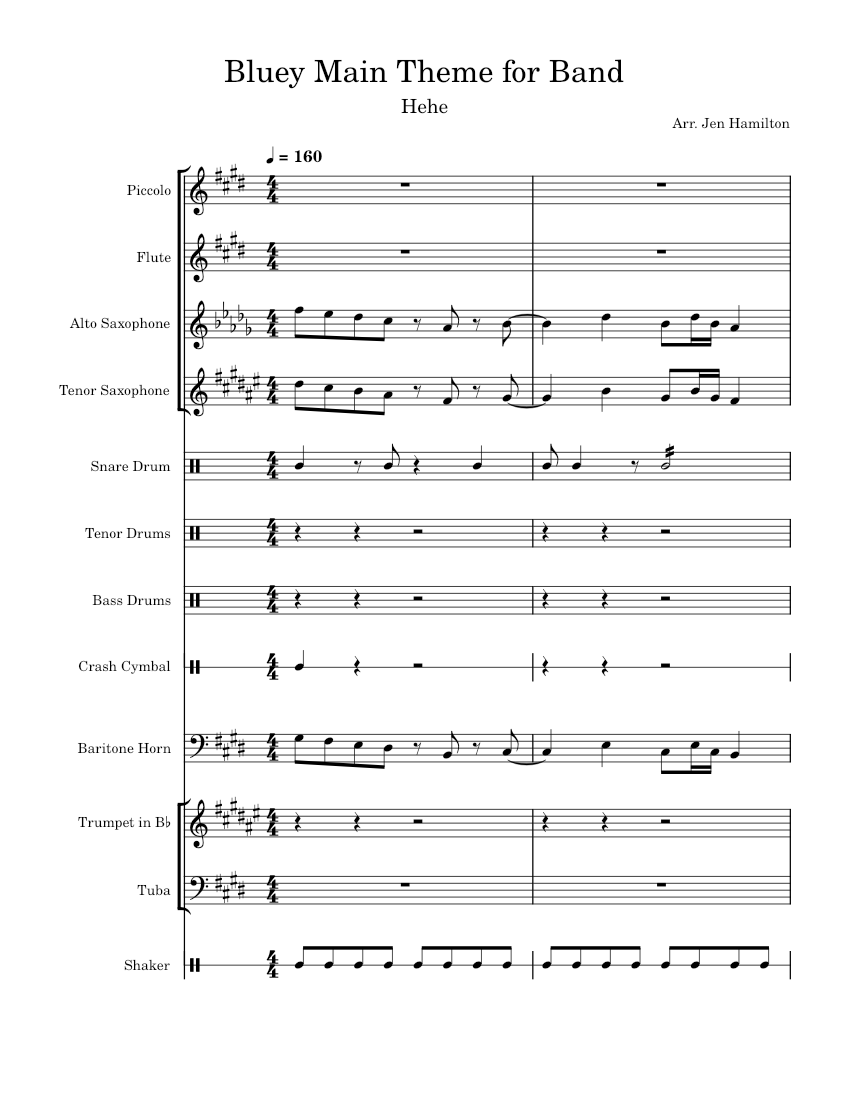 Bluey Main Theme Stand Tune Sheet music for Tuba, Flute, Oboe ...