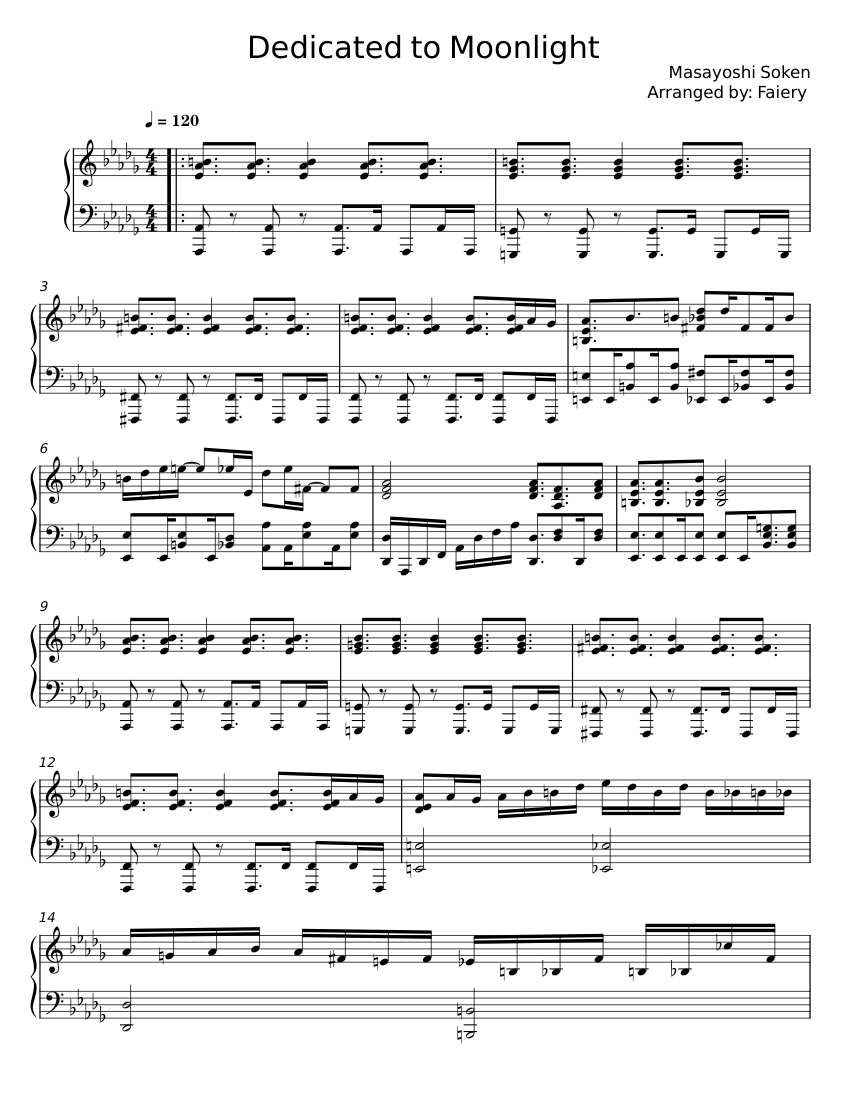 Dedicated To Moonlight - Masayoshi Soken Sheet Music for Piano (Solo ...