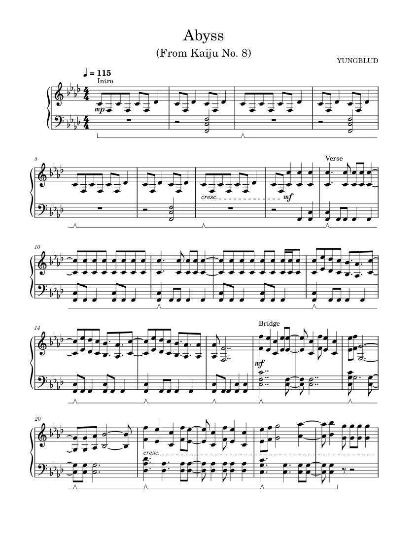 Abyss – Yungblud Sheet Music for Piano (Solo) Easy | MuseScore.com