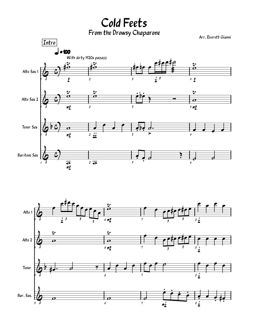 Cold Feets – Drowsy Chaperone Musical, Lisa Lambert Cold Feets – for sax ensemble Sheet music ...