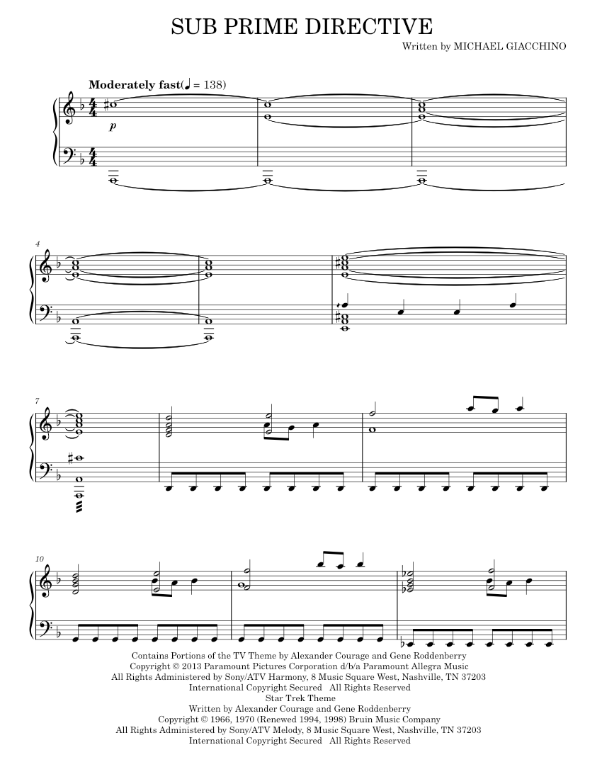 Sub Prime Directive Sheet music for Piano by Gene Roddenberry, Star ...