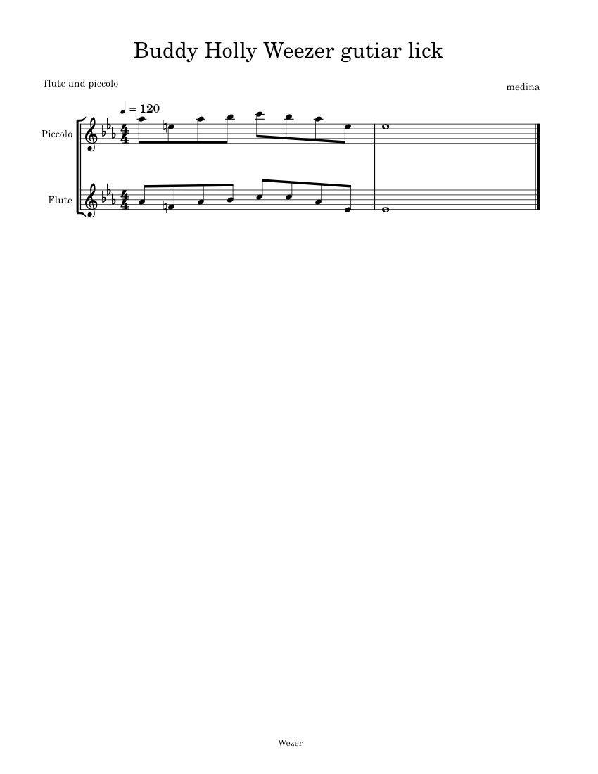 Buddy holly gutiar lick for flute – Weezer Buddy holly gutiar lick for flute Sheet Music for ...