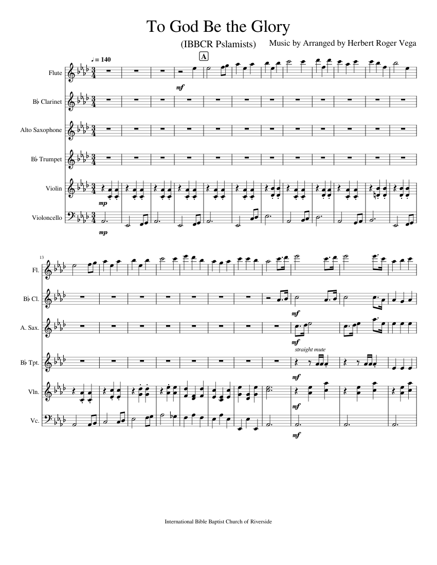 To_God_Be_the_Glory Sheet music for Flute, Clarinet in b-flat ...