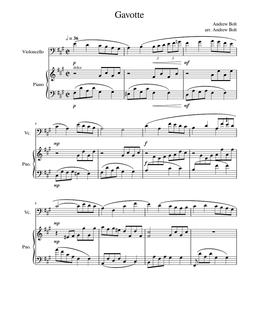 Gavotte for cello and piano Sheet music for Piano, Cello (Mixed Duet ...